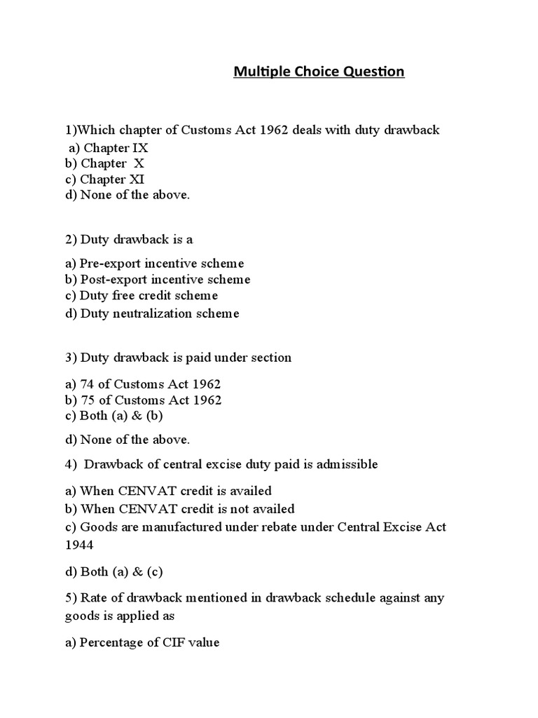 Multiple Choice Question | PDF | Customs | Interest