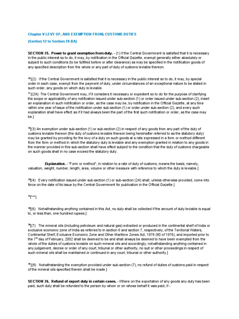 Customs Act, 1962 - FA'17 - Sec 25-43 | PDF | Territorial Waters | Interest