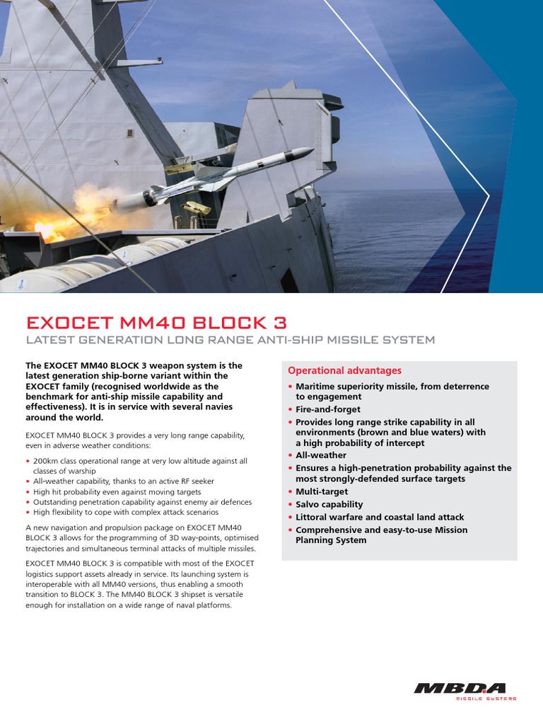 Exocet Mm40 Block 3: Latest Generation Long Range Anti-Ship Missile ...