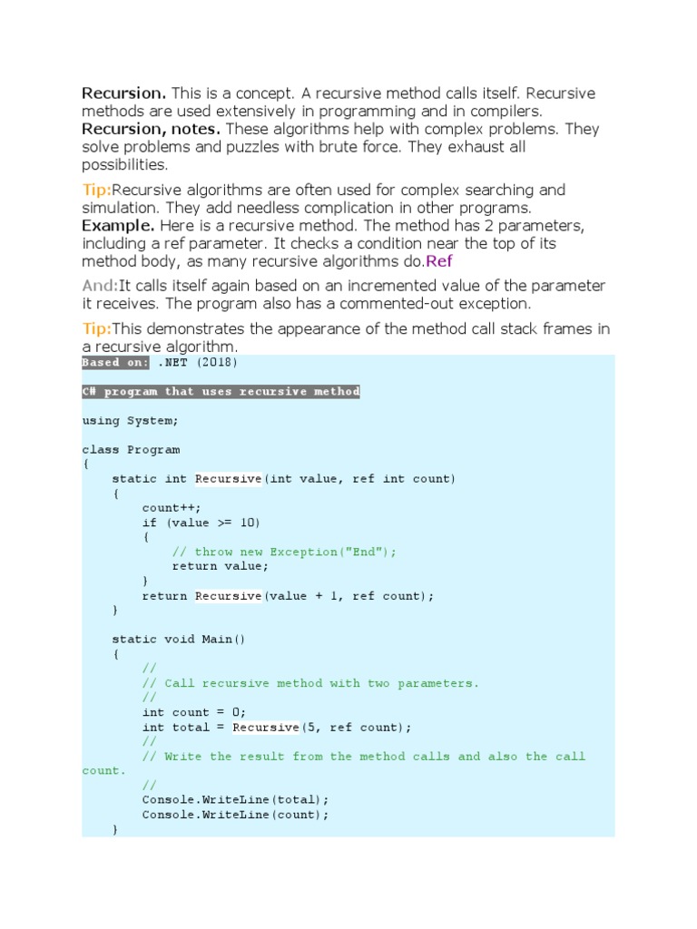 Recursion This Is A Concept A Recursive Method Calls Itself Recursive Recursion Notes These