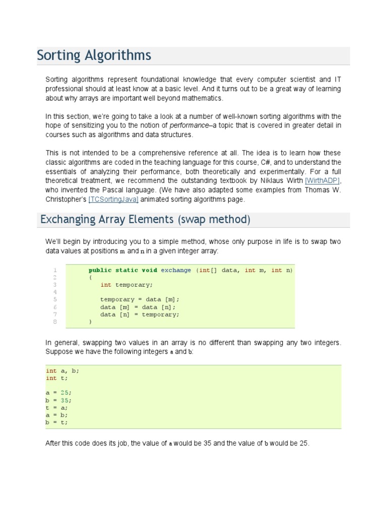 Sorting Algorithms: Exchanging Array Elements (Swap Method) | PDF ...