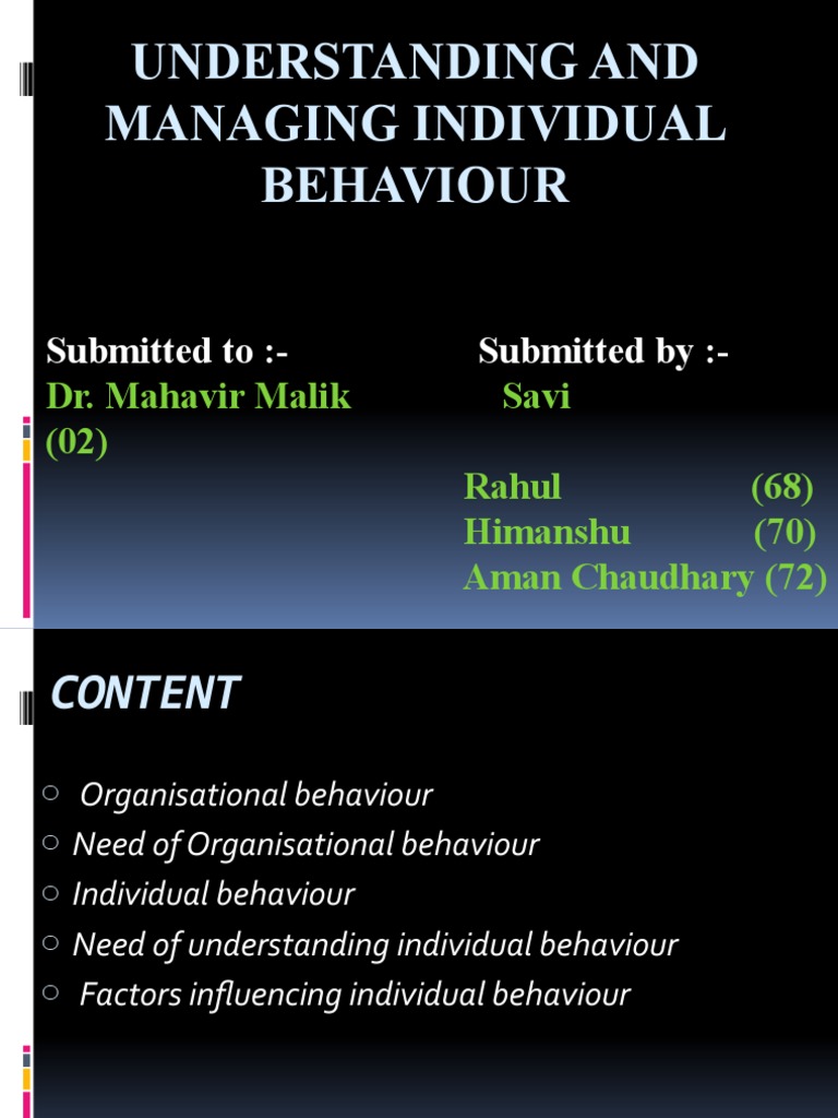 Understanding Individual Behavior in Organizations | PDF | Attitude ...