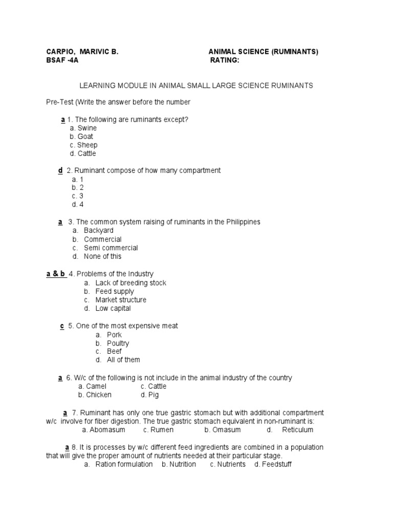 Activity 1 - Status of Ruminant - Carpio | PDF | Ruminant | Cattle
