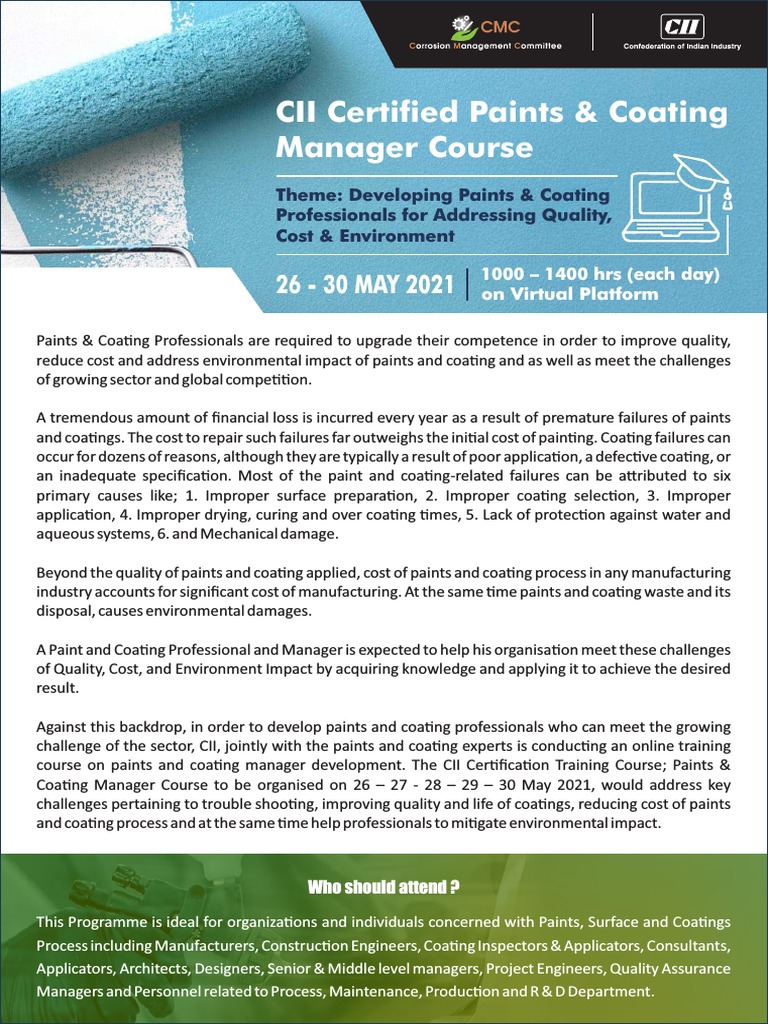 CII - Certified Paints & Coating Manager Course Brochure | Download ...