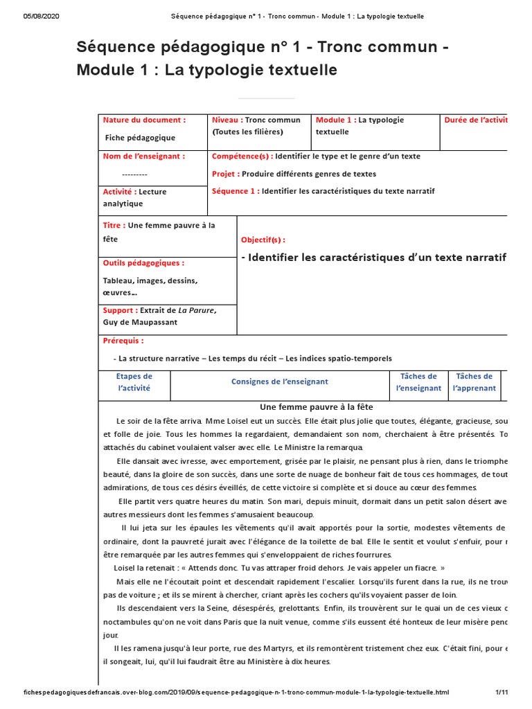 Séquence Pédagogique N° 1 - Tronc Commun - Module 1: La Typologie Textuelle | PDF | Verbe | Phrase