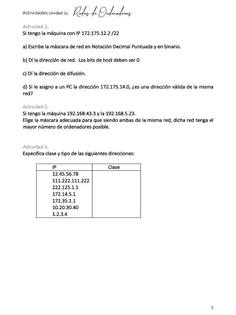 Ejercicios. Unidad Didáctica 1c | PDF