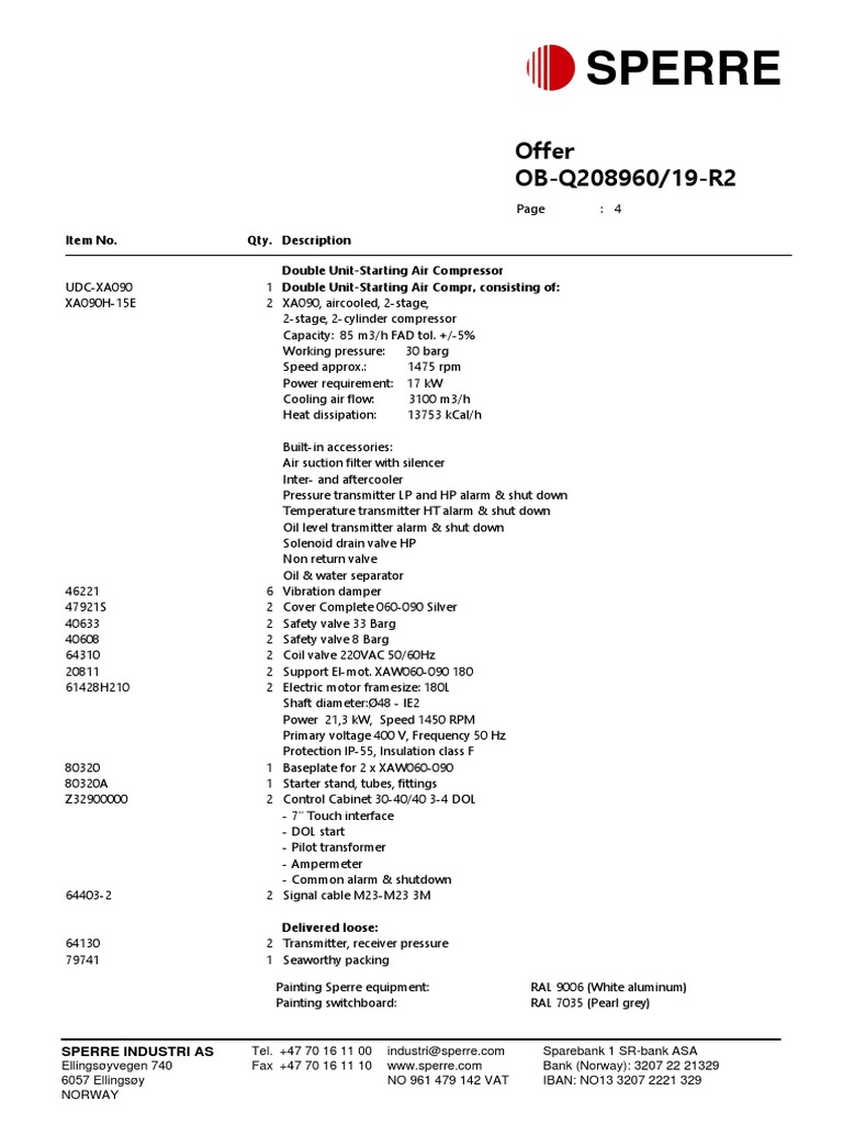 Technical Data of Sperre Air Compressors 50MW HFO Power Plant | PDF ...