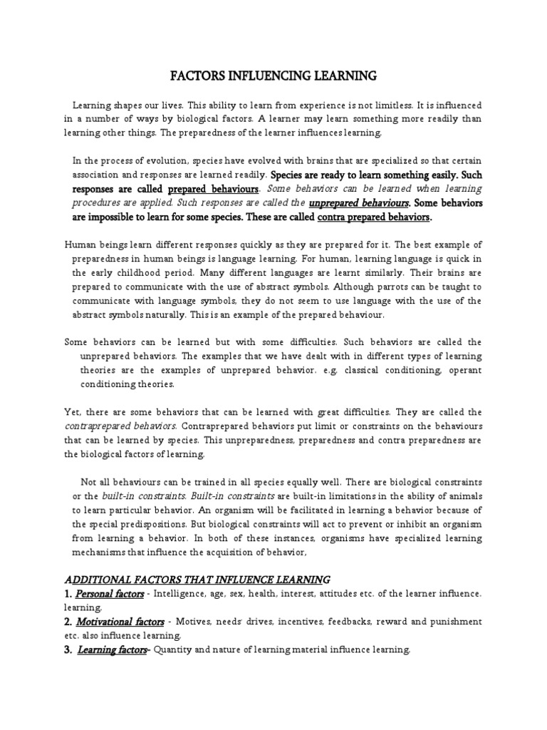 Factors Influencing Learning: A Comprehensive Overview of Biological ...