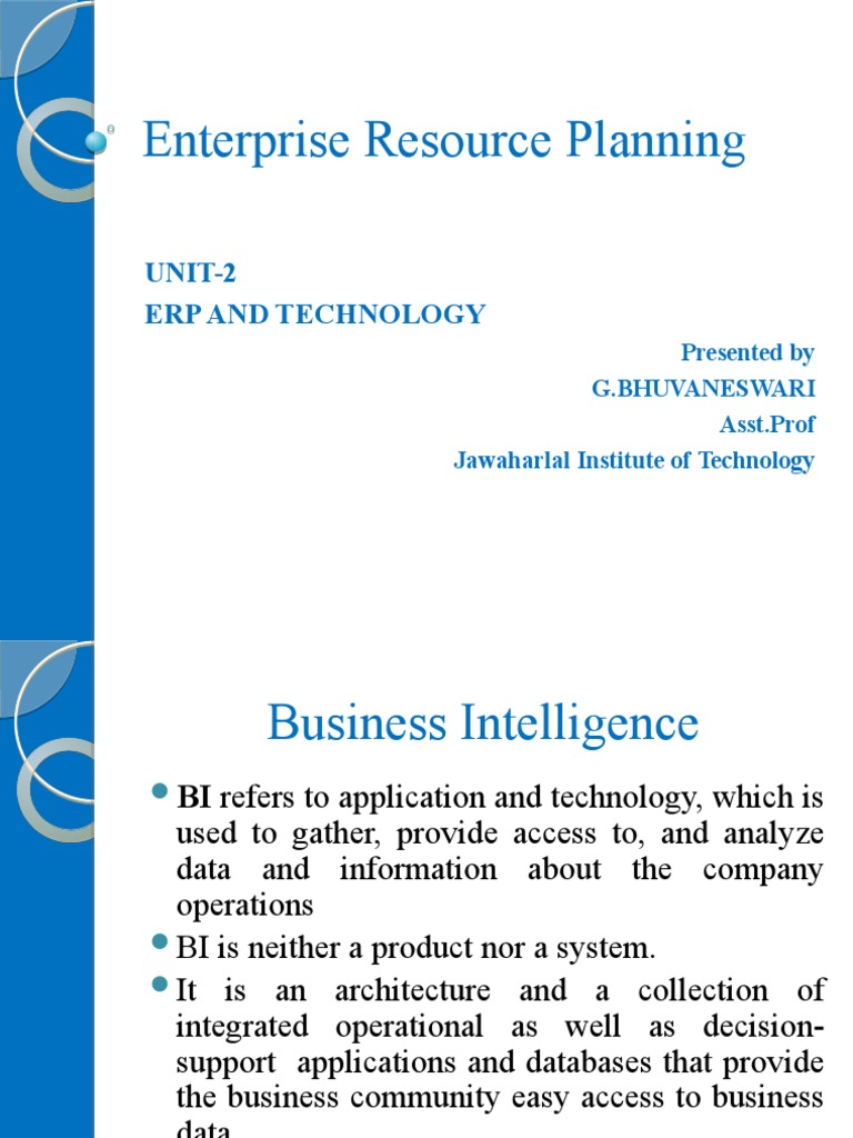 Enterprise Resource Planning: UNIT-2 Erp and Technology | PDF ...