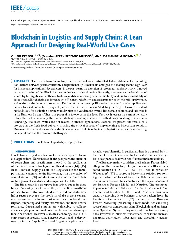 Blockchain in Logistics and Supply Chain: A Lean Approach For Designing Real-World Use Cases ...