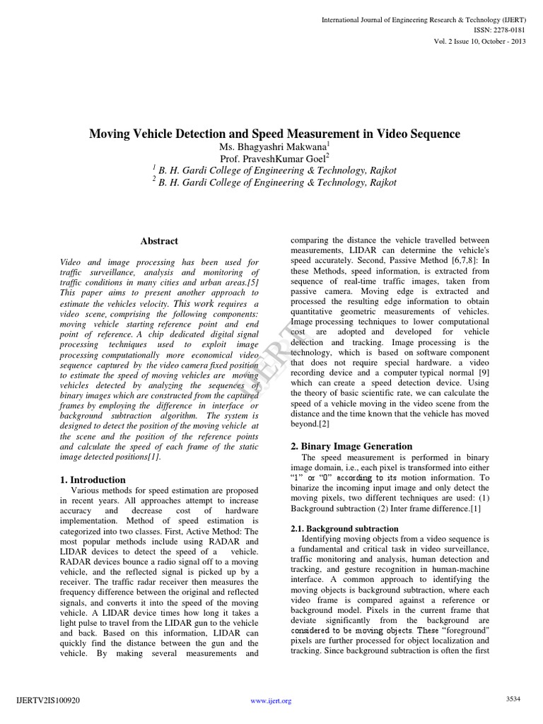 Moving Vehicle Detection and Speed Measurement in Video Sequence ...