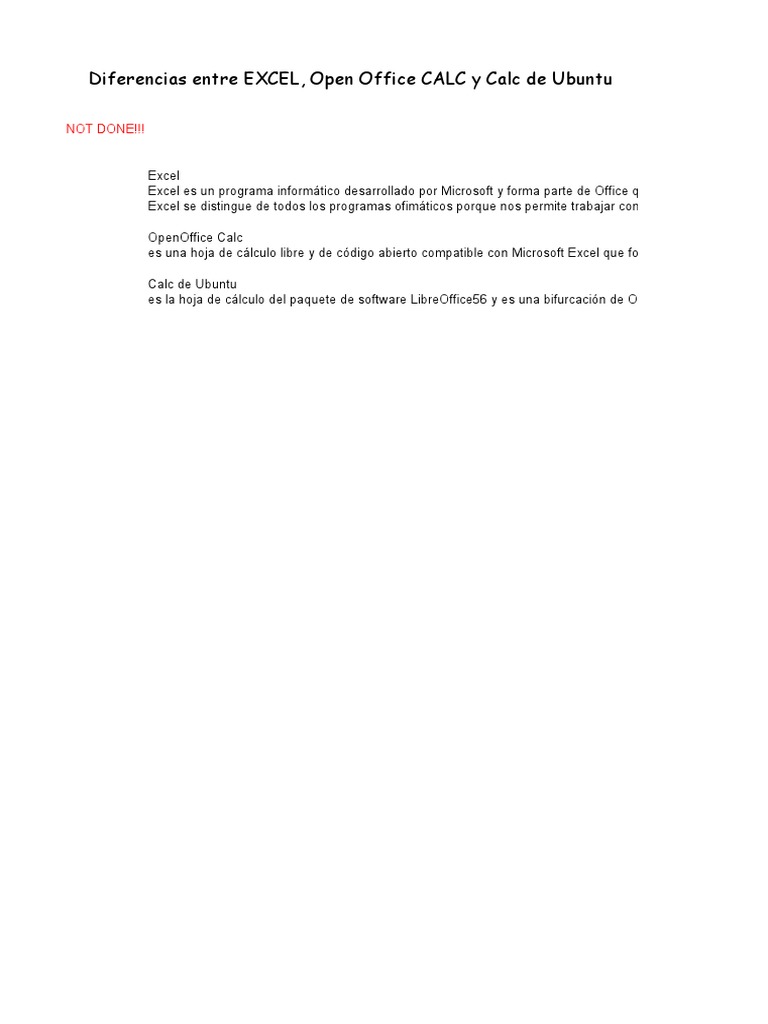 Diferencias Entre EXCEL, Open Office CALC y Calc de Ubuntu | PDF