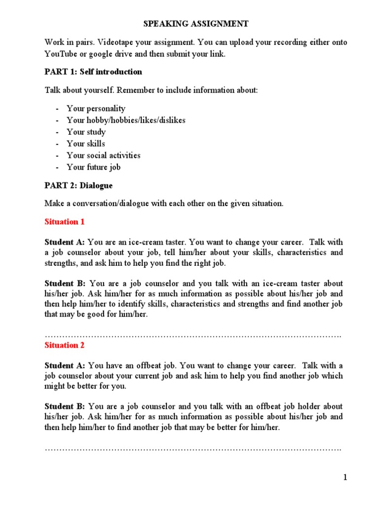 Speaking Assignment Pdf Communication Human Nature
