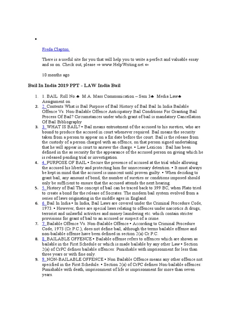 Bail In Indian Law Details PDF Bail Arrest