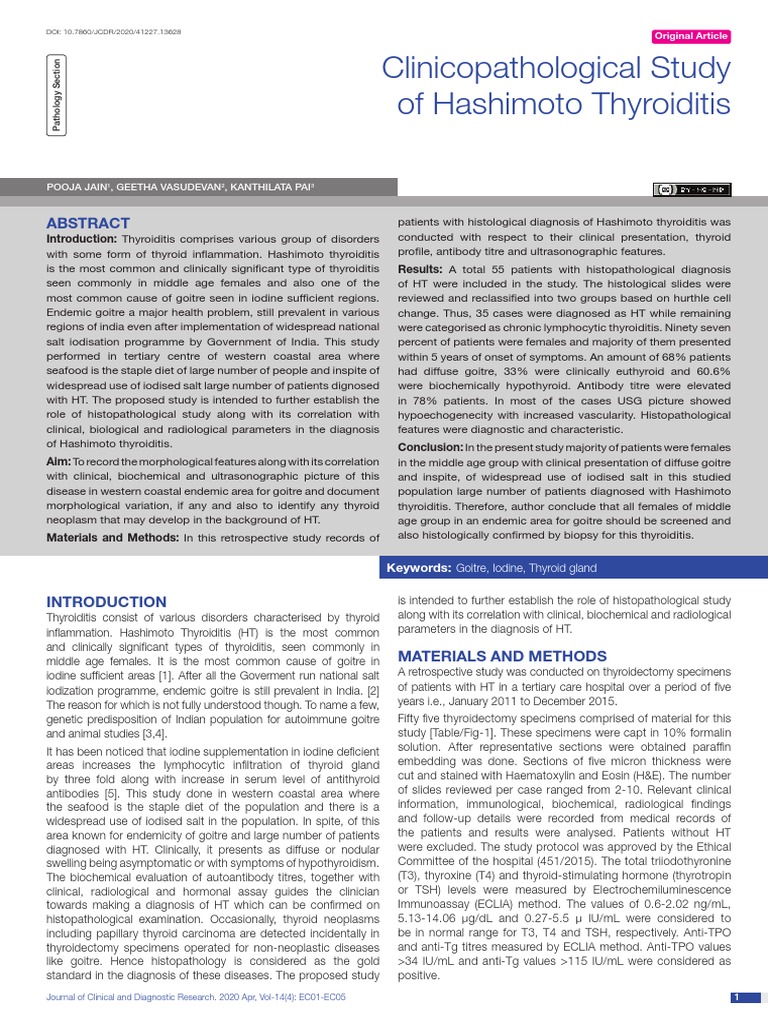 Clinicopathological Study of Hashimoto Thyroiditis: Correlating ...