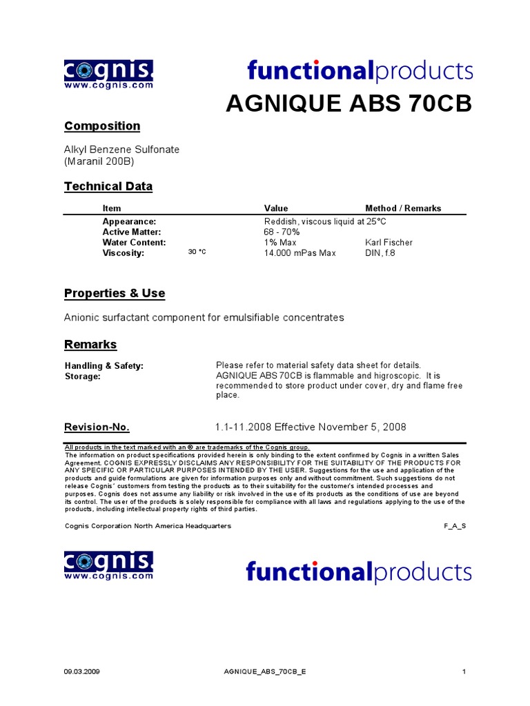 Agnique Abs 70Cb: Composition | PDF