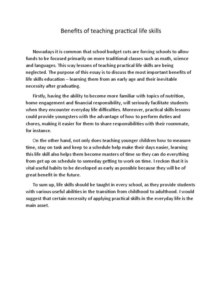 Benefits of Teaching Practical Life Skills | PDF