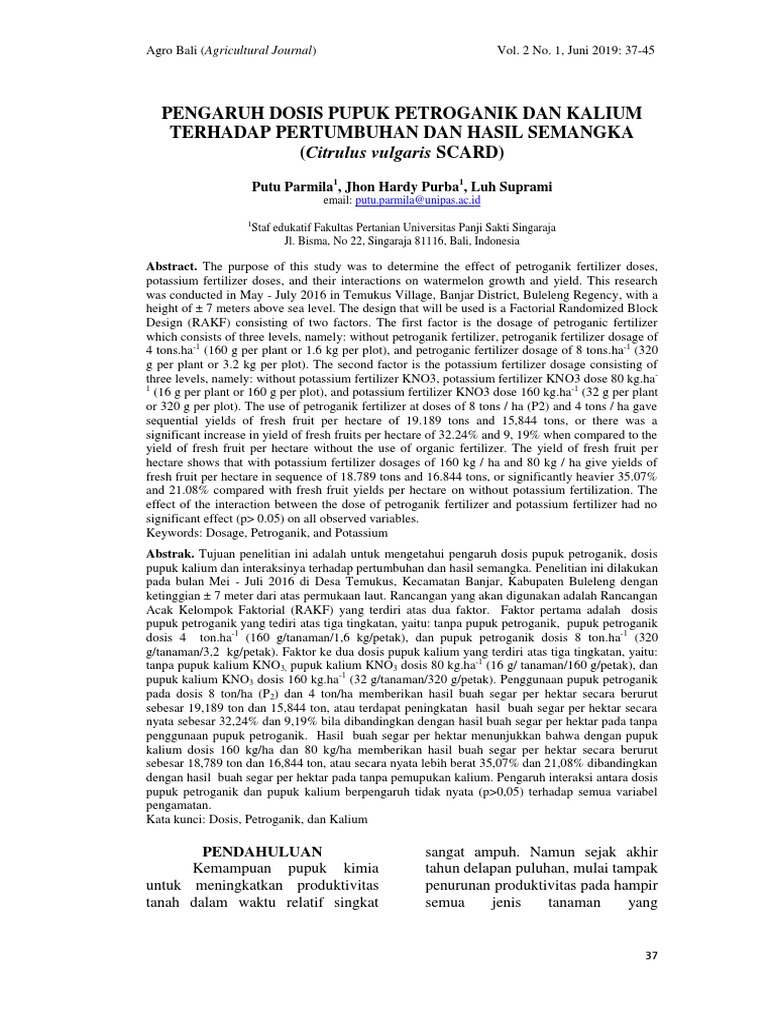Dosis Pupuk Kalium dan Petroganik Semangka | PDF | Pupuk | Kalium