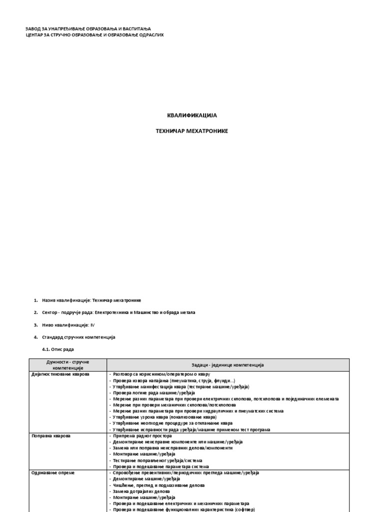 SK Tehnicar Mehatronike | PDF