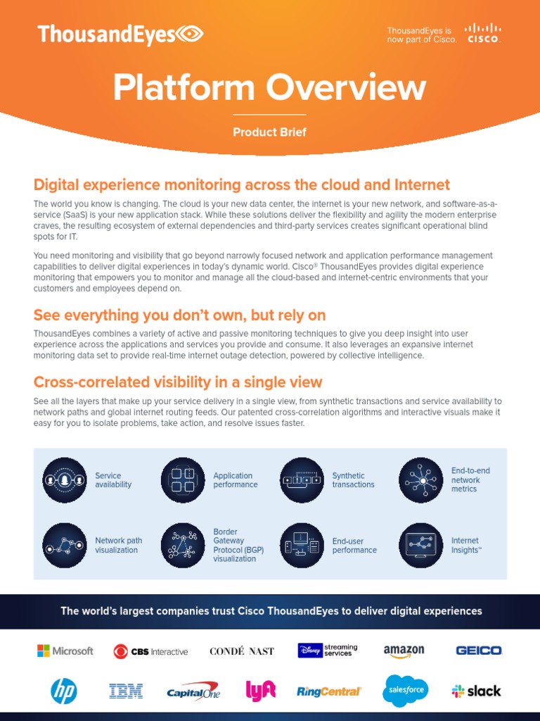 ThousandEyes Product Brief Platform Overview | PDF | Cloud Computing | Virtual Private Network