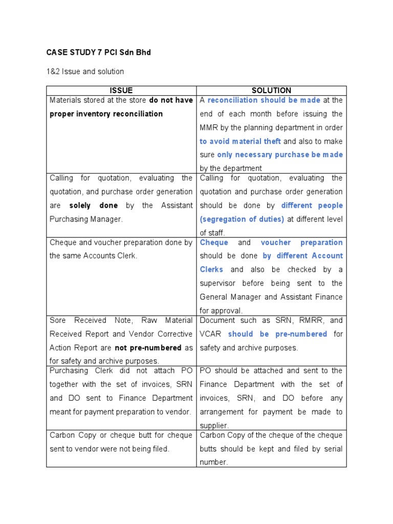 Case Study 7 Pci SDN BHD (Answer) | PDF | Internal Control | Electronic ...