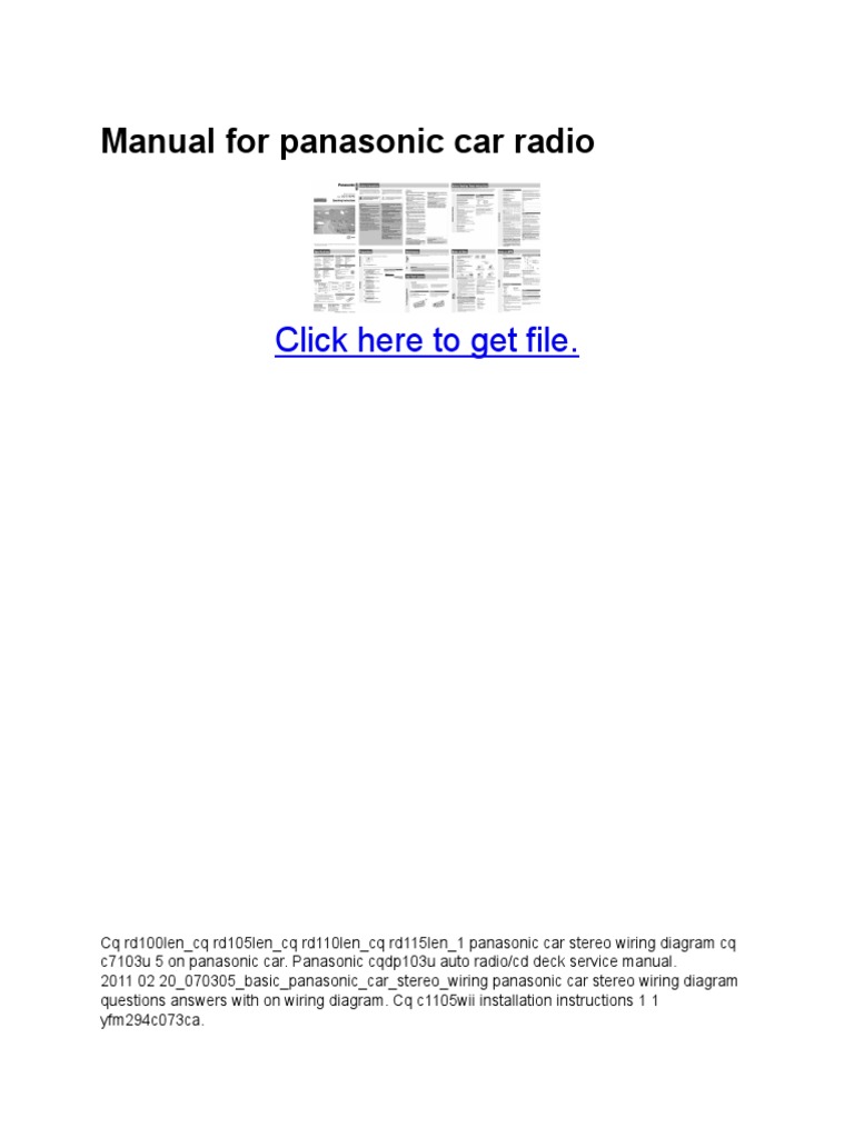 Panasonic Car Radio User Manual | PDF | Compact Disc | Sound Production ...