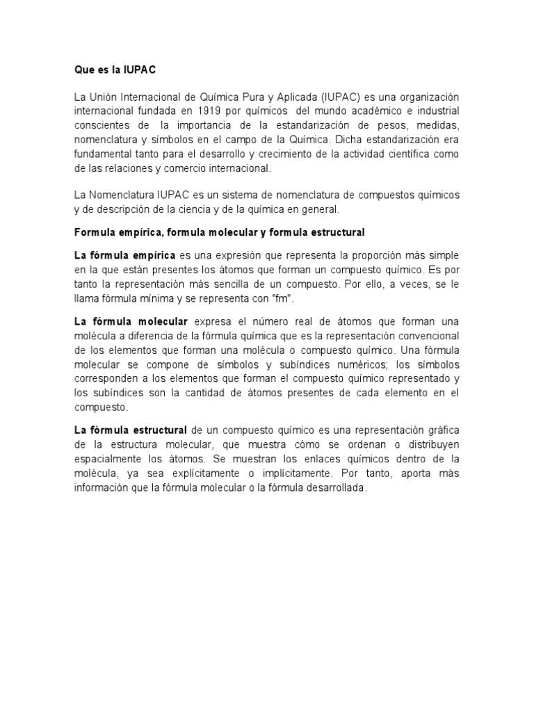 Qué es la IUPAC en química | PDF | Ciencia y matemáticas