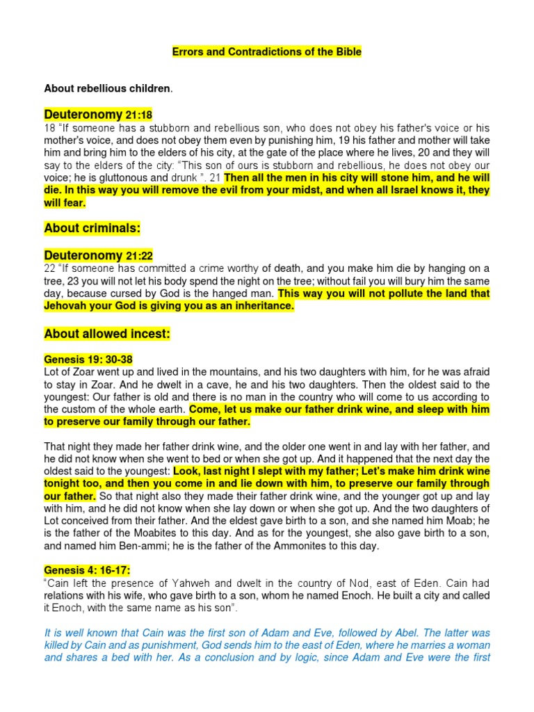 Errors and Contradictions of The Bible | PDF | Cain And Abel | Christianity