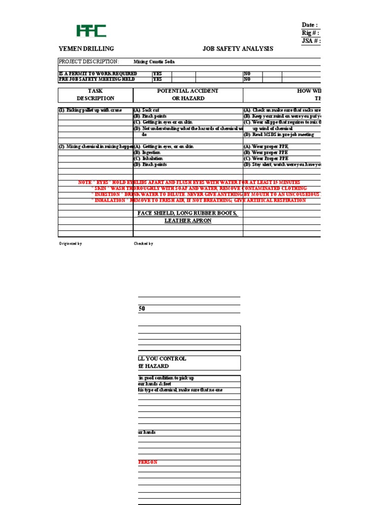 Date: Rig #: Jsa #: Yemen Drilling Job Safety Analysis | PDF | Personal ...