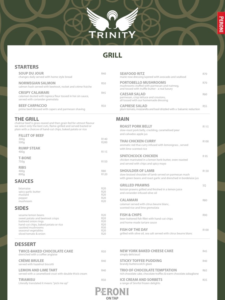 Trinity Grill A3 Menu Final | PDF | Thai Cuisine | Potato Chip
