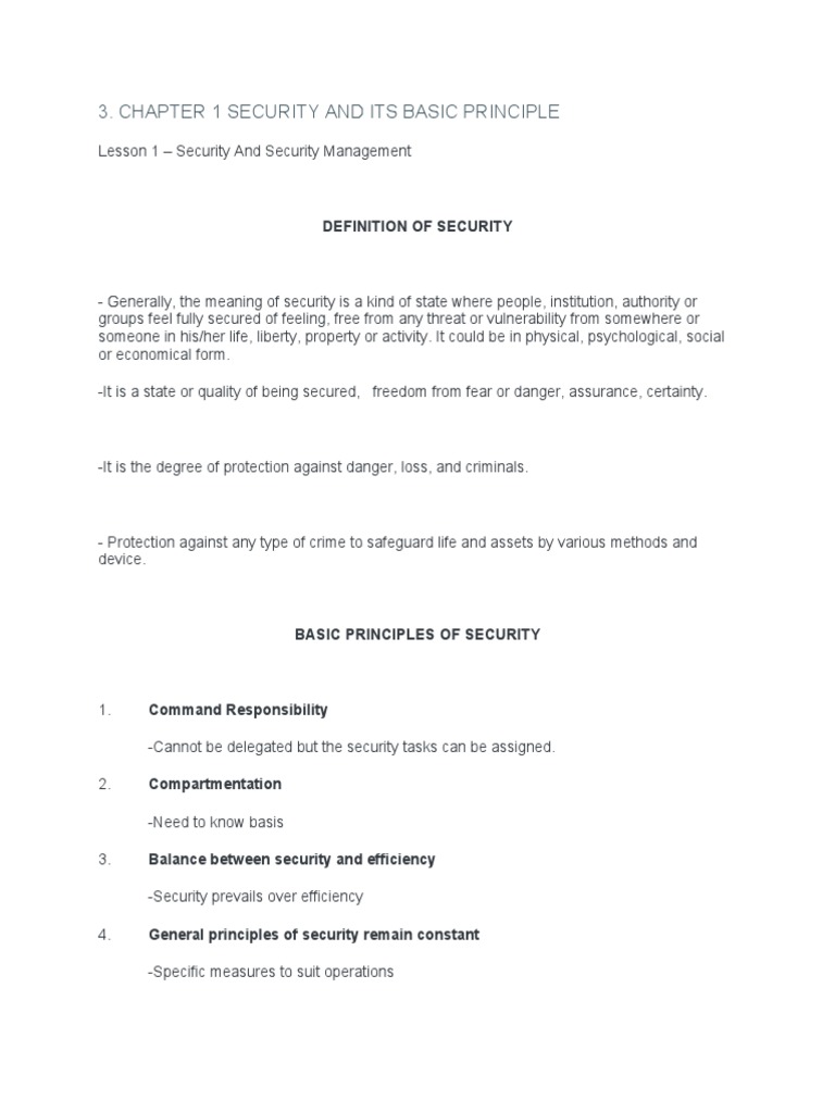 Chapter 1 Security And Its Basic Principle Pdf Security Guard Police