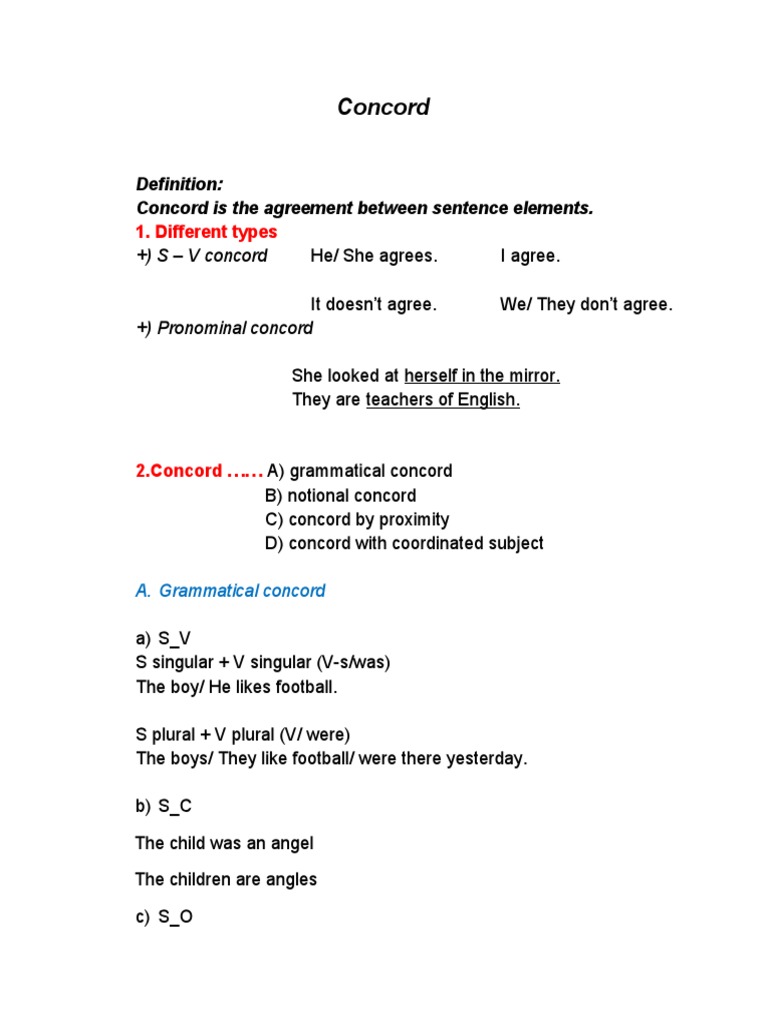Concord: Definition: Concord Is The Agreement Between Sentence Elements ...