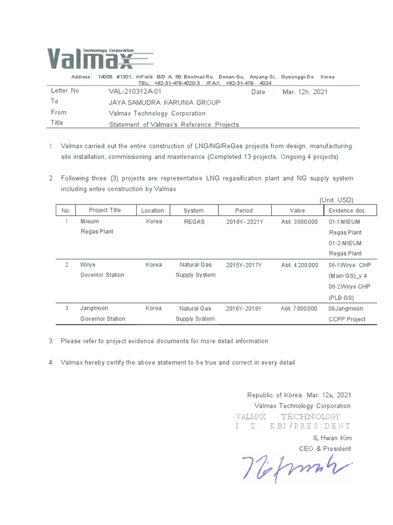 VAL-210312A-01-Statement of Valmax's Reference Projects2 | PDF | Fuel ...