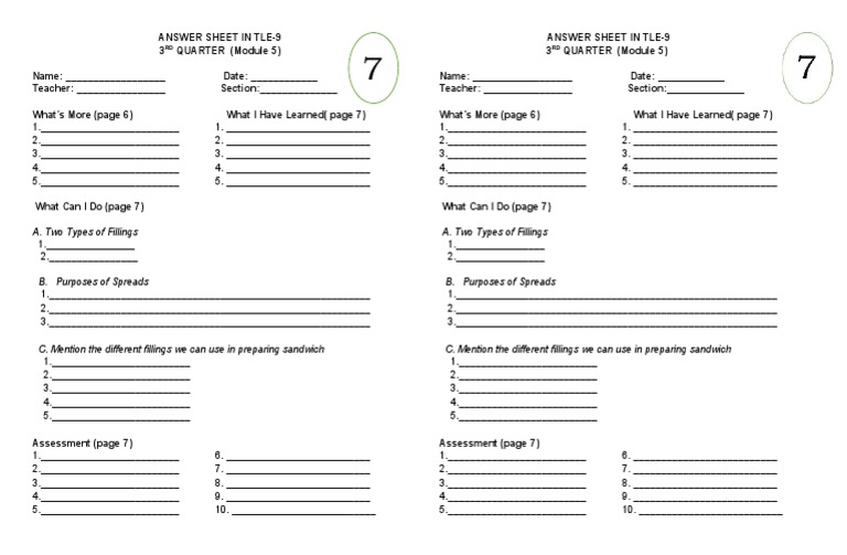 Answer Sheet in Tle | PDF