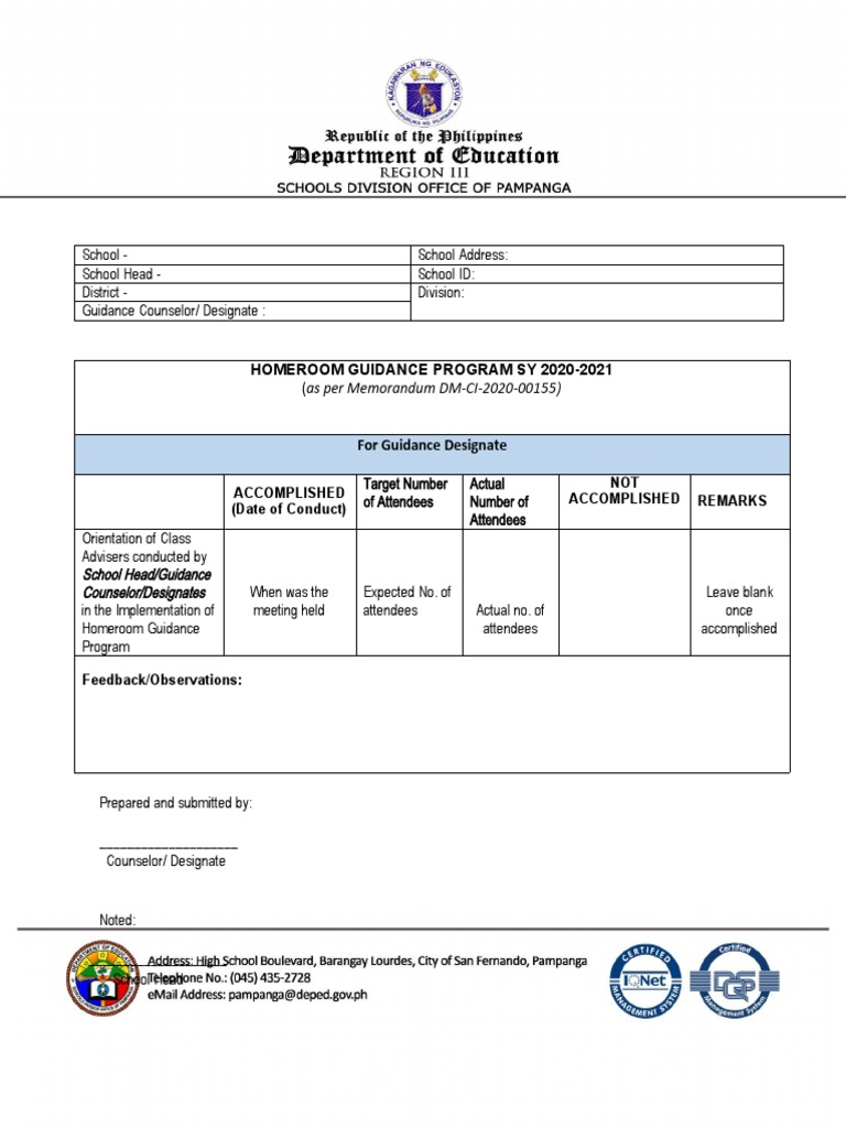 Homeroom Guidance Program Evaluation 2021 | PDF | School Counselor | Learning