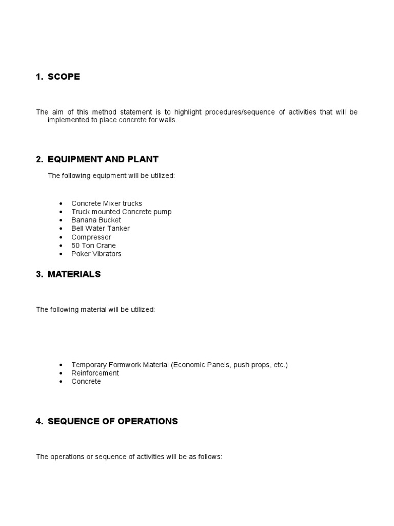 Concrete Walls Method Statement | PDF | Concrete | Personal Protective ...