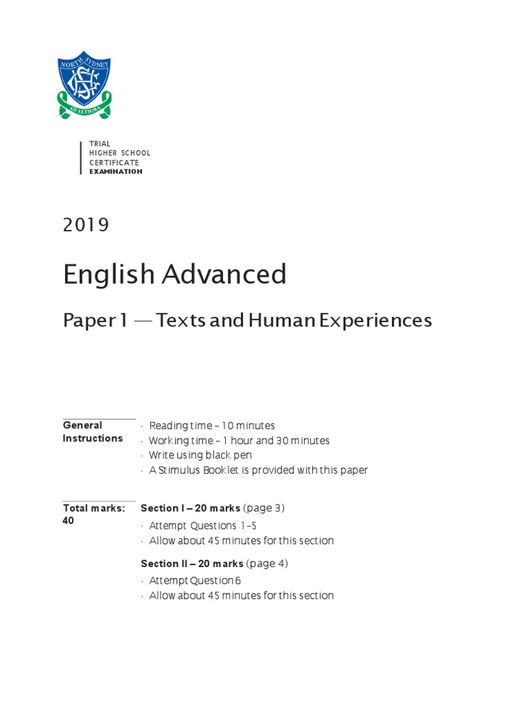 2019 HSC English Advanced Paper 1 | PDF | Human Nature | Human ...