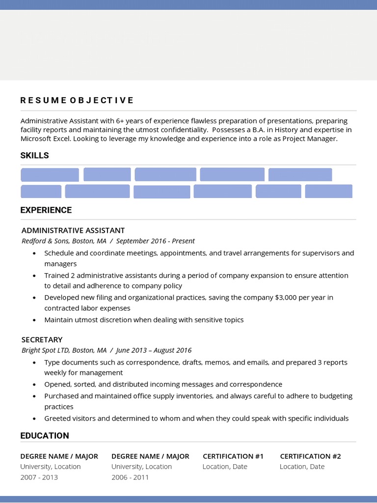Hybrid Resume Template Blue | PDF