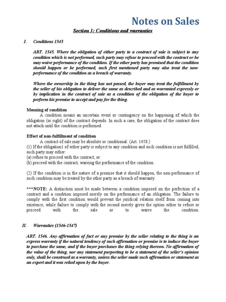 Notes Sales | PDF | Implied Warranty | Common Law