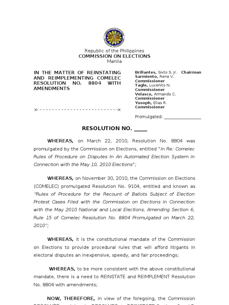 Comelec Resolution 8804 Reinstatement | PDF | Commission On Elections ...