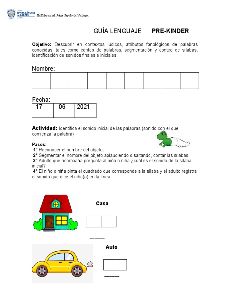 Guía para identificar sonidos iniciales en palabras | PDF