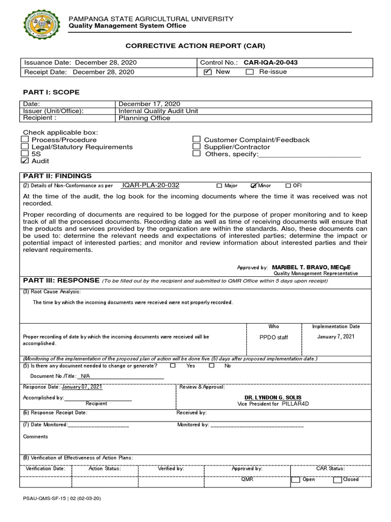 Car - Pla 043 | PDF | Verification And Validation | Audit