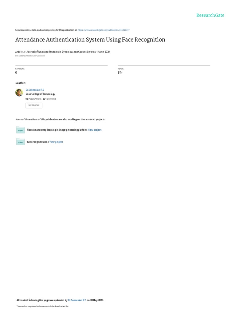 Attendance Authentication System Using Face Recognition | PDF ...