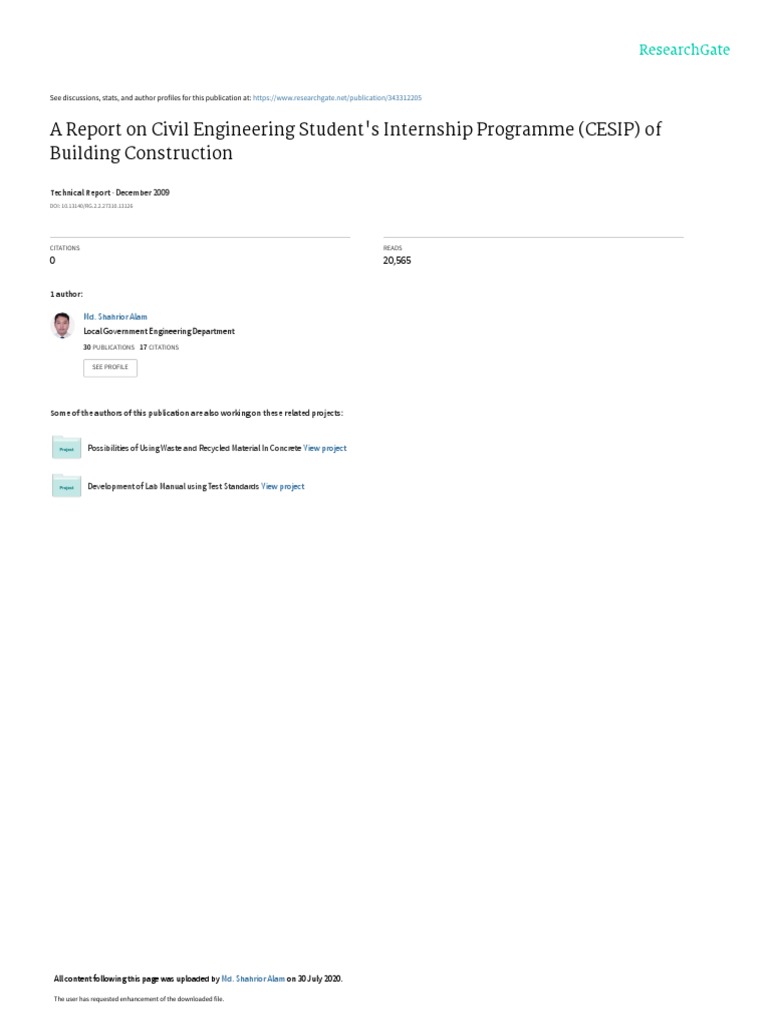 A Report On Civil Engineering Student's Internship Programme (CESIP) of ...