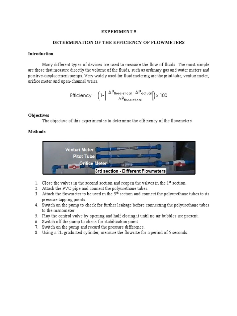 Experiment 5 Determination of The Efficiency of Flowmeters: Theoretical ...