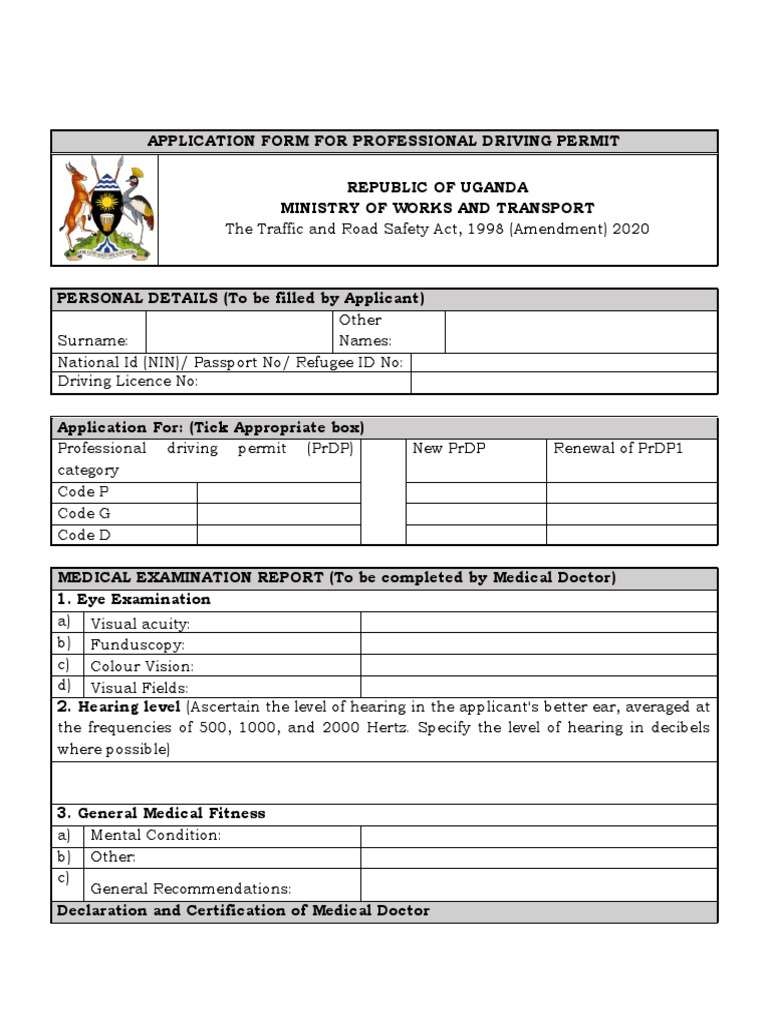 Application Form For Professional Driving Permit | PDF