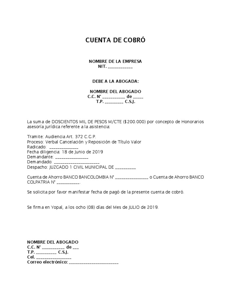 Modelo de Cuenta de Cobro | PDF Modelo de Cuenta de Cobro | PDF