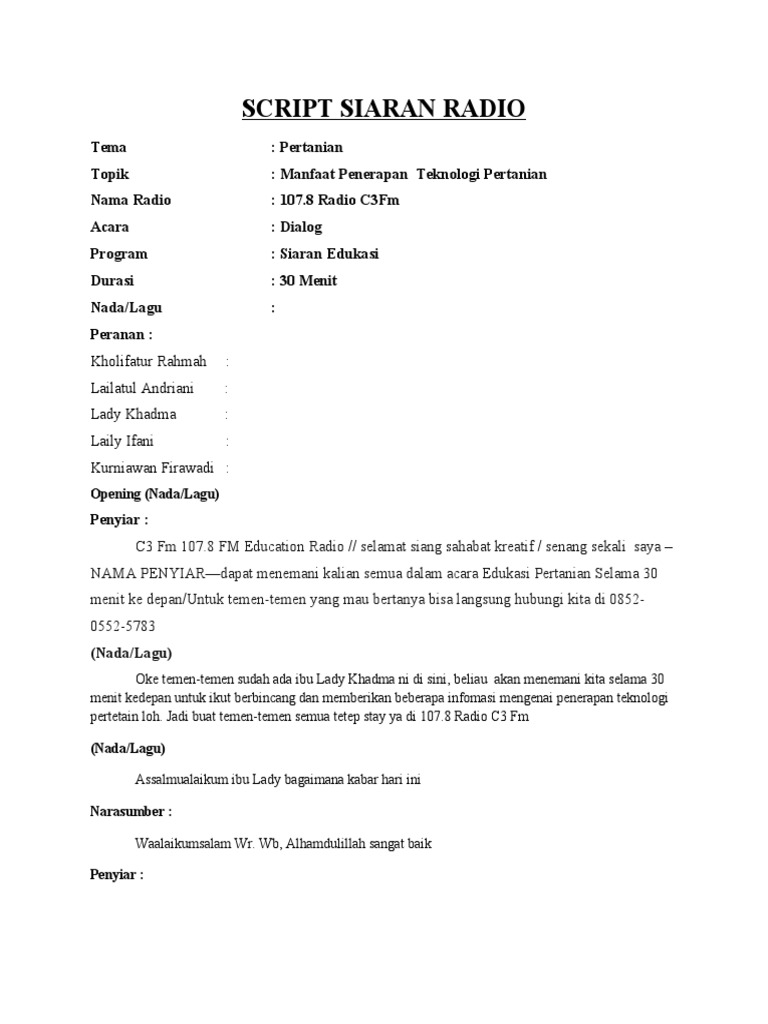 Script Siaran Radio | PDF