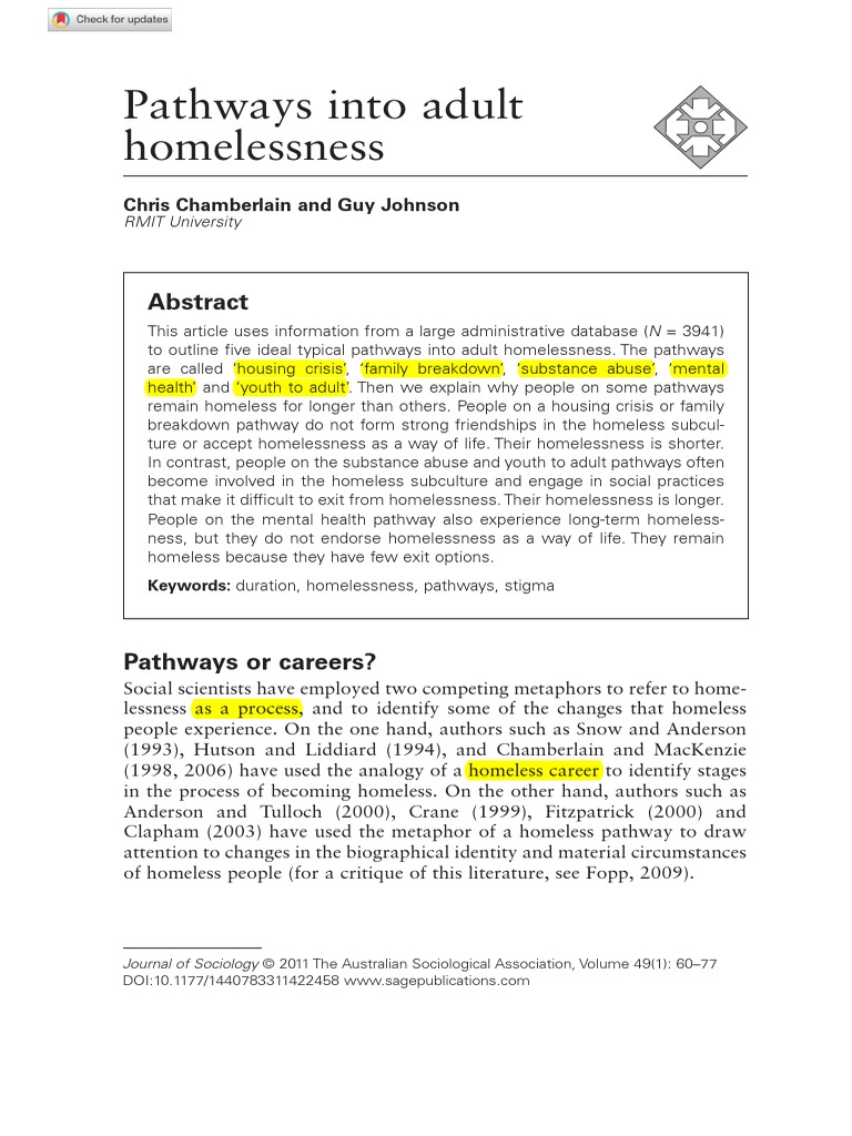 Pathways Into Adult Homelessness | PDF | Homelessness | Mental Disorder