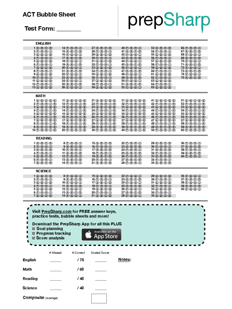 Sharp: ACT Bubble Sheet Test Form | PDF